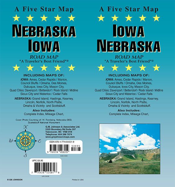 Iowa / Nebraska, USA State Map - GM Johnson Maps