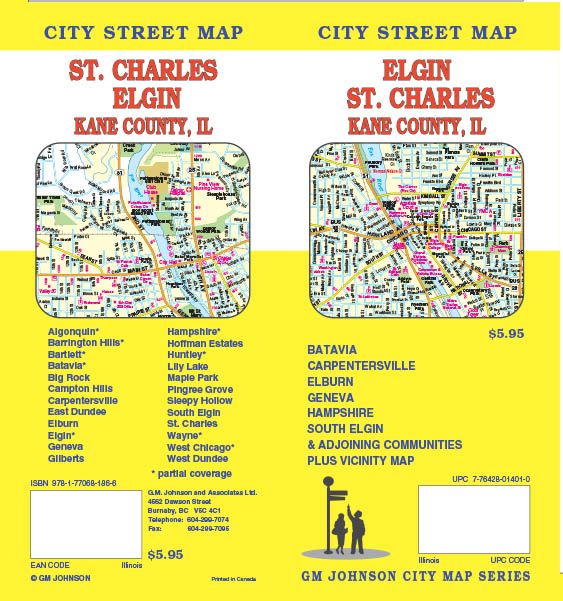 Elgin / St. Charles / Kane County, Illinois Street Map - GM Johnson Maps