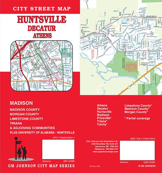 Huntsville / Decatur / Athens, Alabama Street Map - GM Johnson Maps