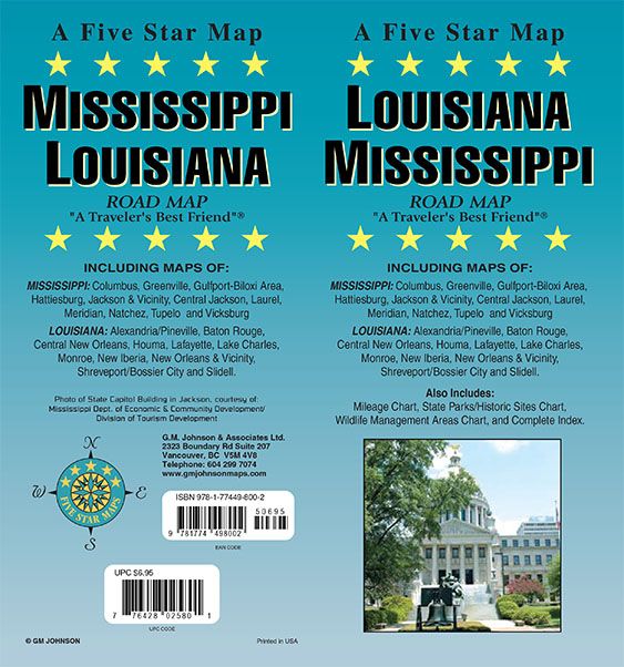 Louisiana / Mississippi, USA State Map - GM Johnson Maps