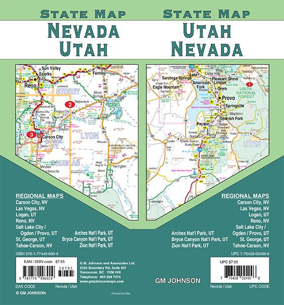 Utah / Nevada State Map - GM Johnson Maps