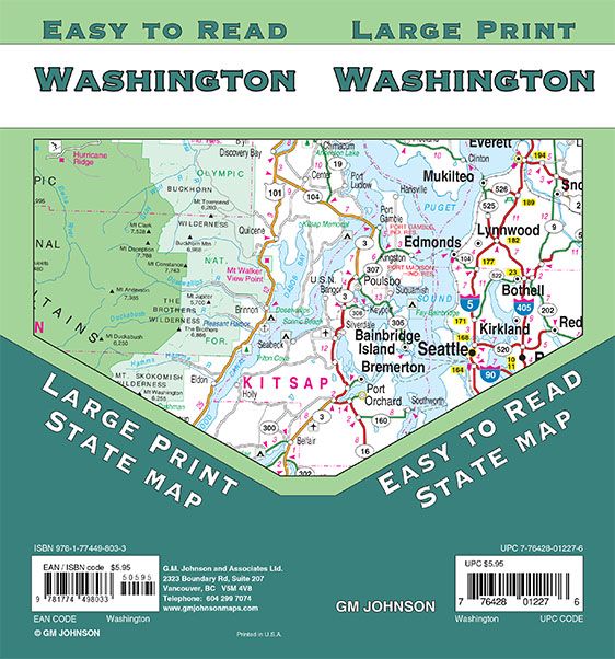 Washington Large Print, Washington State Map - GM Johnson Maps